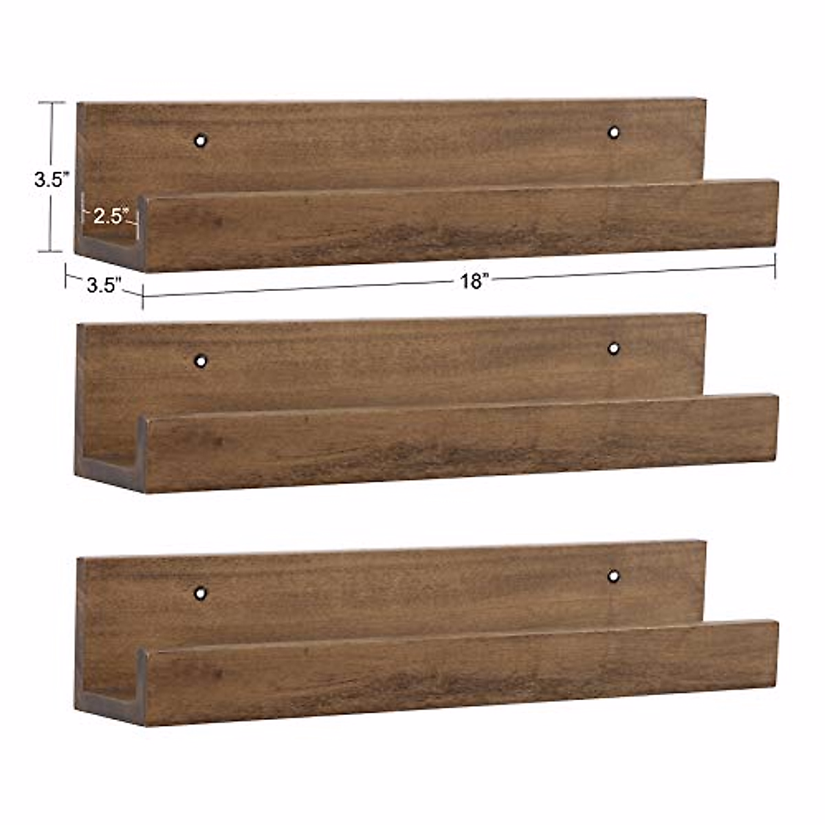 Kate and Laurel Levie Wooden Picture Ledge Wall Shelf Set, 3 Piece-18, Rustic Brown
