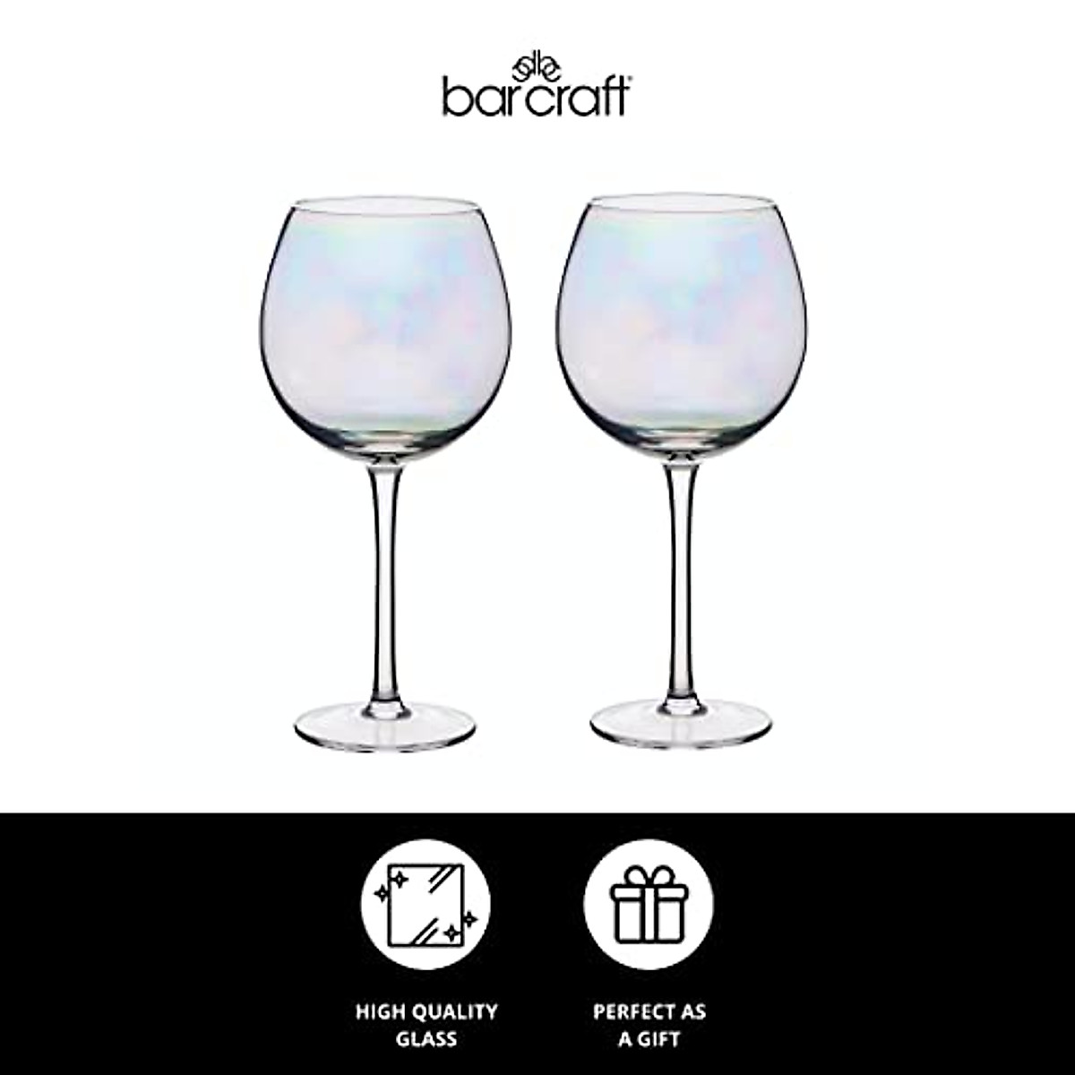 Barcraft Balloon Gin Glasses, Rainbow-Pearl Iridescent, 500 ml, Set of 2, Gift Boxed, 2 Set