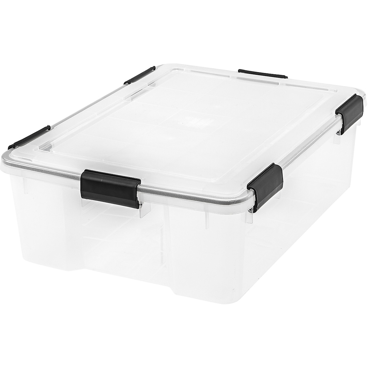 IRIS USA 41 Quart WEATHERPRO Plastic Storage Box with Durable Lid and Seal and Secure Latching Buckles, Weathertight, Clear with Black Buckles, 1 Pack