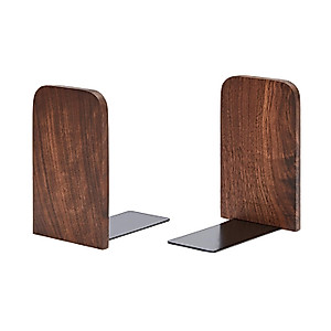 Pandapark Wood Bookends,Pack of 1 Pair,Non-Skid,Black Walnut,Office Book Stand (Black Walnut-A)
