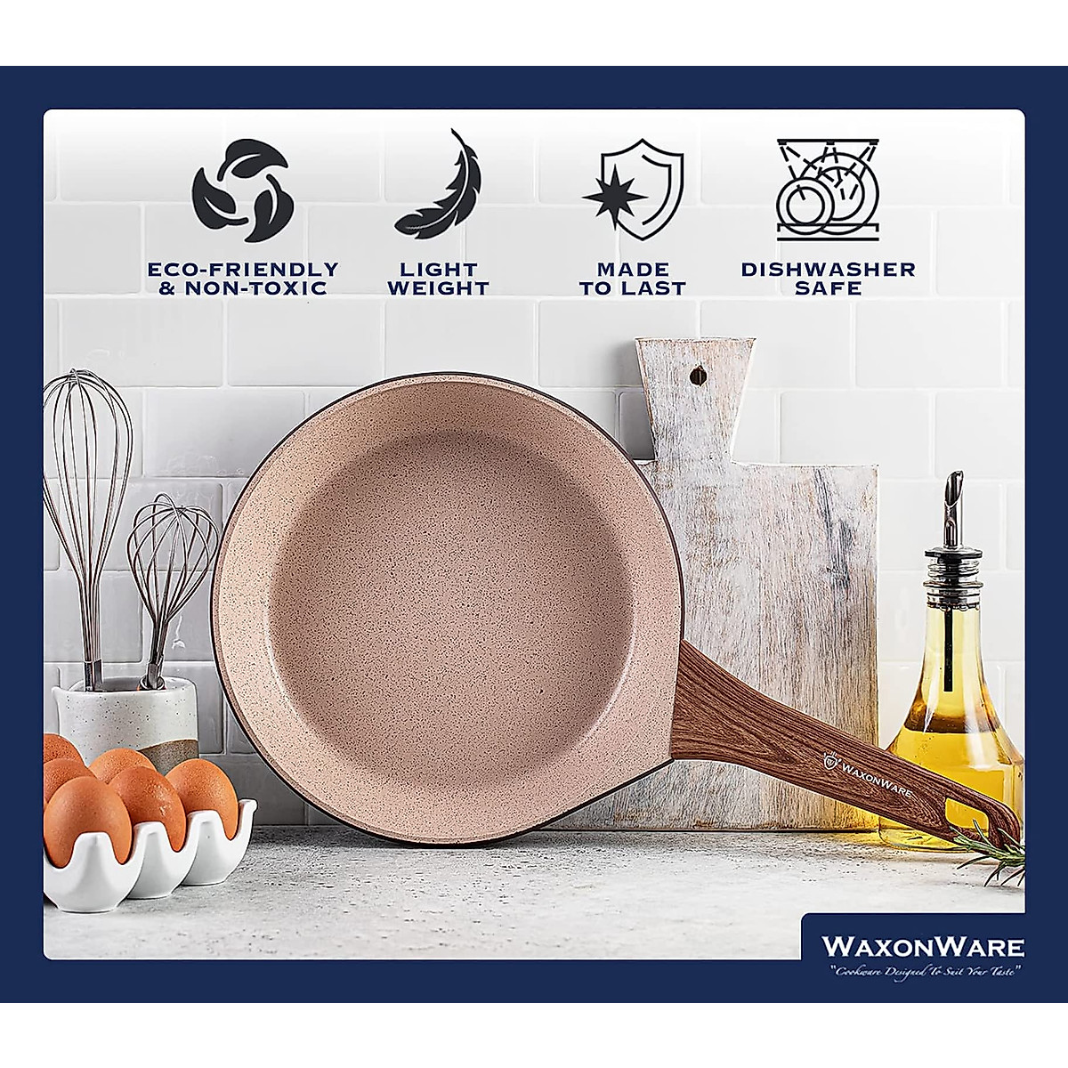 WaxonWare 9.5 Inch Non Stick Skillet & Frying Pan With Induction Bottom & Marbellous (A 100% PFOA Free Coating Made In Germany) - For Stir-Frying, Shallow Frying, Deep Frying & Braising