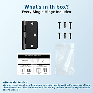 KNOBWELL 24 Pack of Matte Black Door Hinges - 3.5 Inch X 3.5 Inch Interior Door Hinges for Doors Black Finish with 1/4" Radius Corners