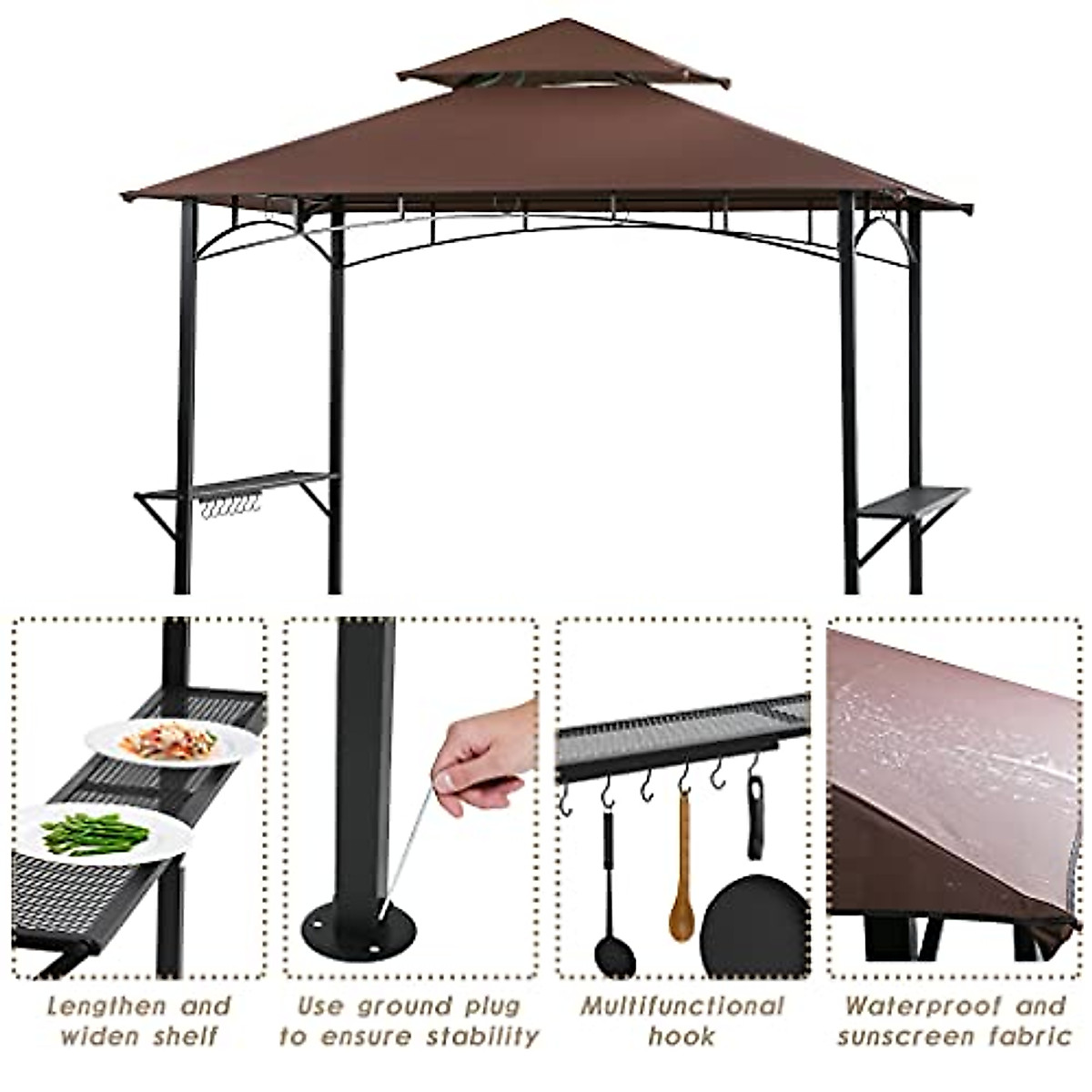 Grill Gazebo,8'x 5' BBQ Canopy,Double Tiered Grill Canopy Barbecue Gazebo for Outdoor Patio Backyard