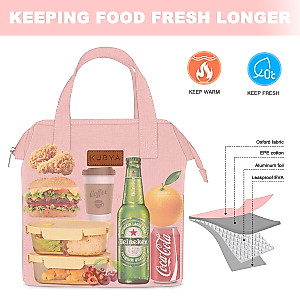 KUBYA Lunch Bag Women, Lunch Box for Women Men Insulated Lunch Bag & 1 Food Storage bag Simple Reusable Lunch Tote Bag for Work, Picnic Beach or Travel (Pink)