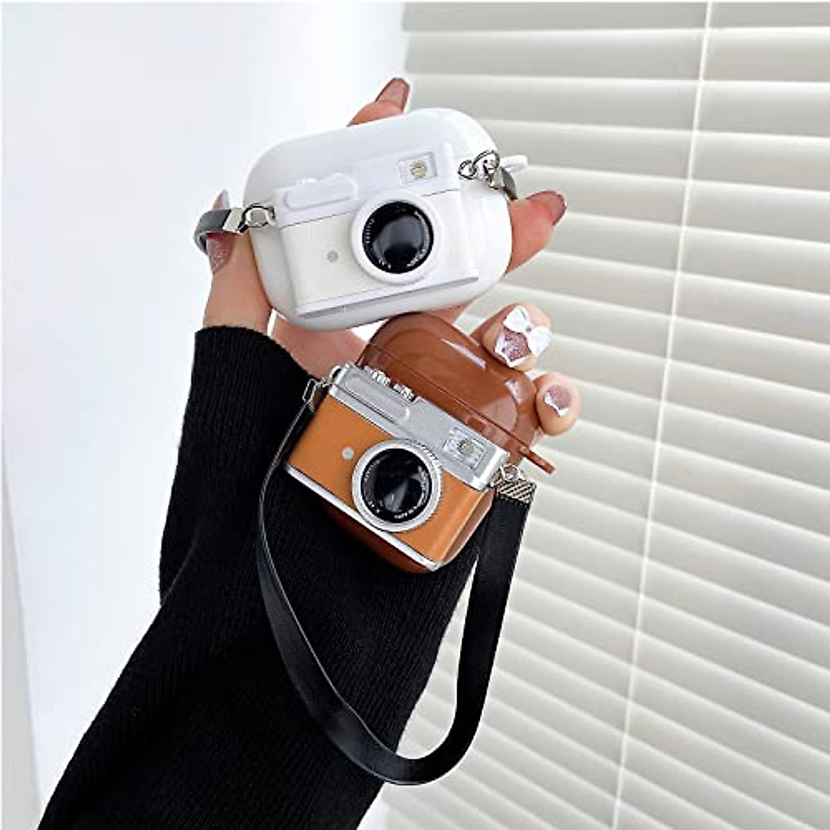 LUVI Compatible with AirPods Pro Retro Camera Case Bag Hand Strap 3D Cartoon Funny Cute Glowing Flash Unique Fashion Shockproof Case for Girls Boys Kids Teens Women
