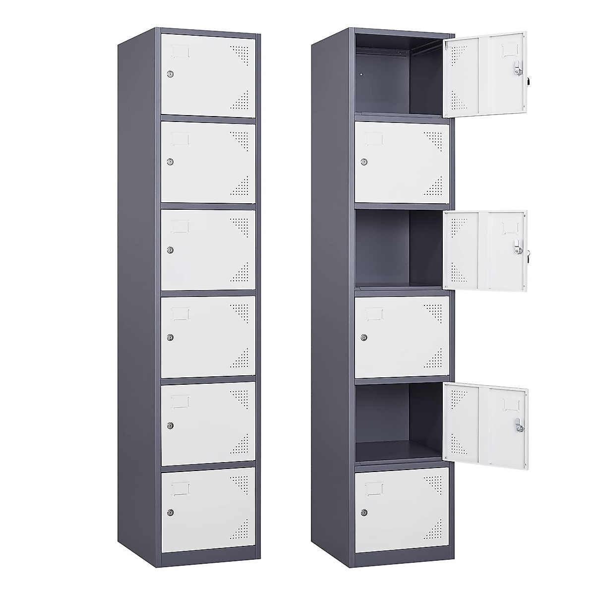 BYNSOE Metal Locker 6 Doors 71" Employees Locker Storage Cabinet Locker School Hospital Gym Locker Requires Assembly (Grey White, 6 Doors)