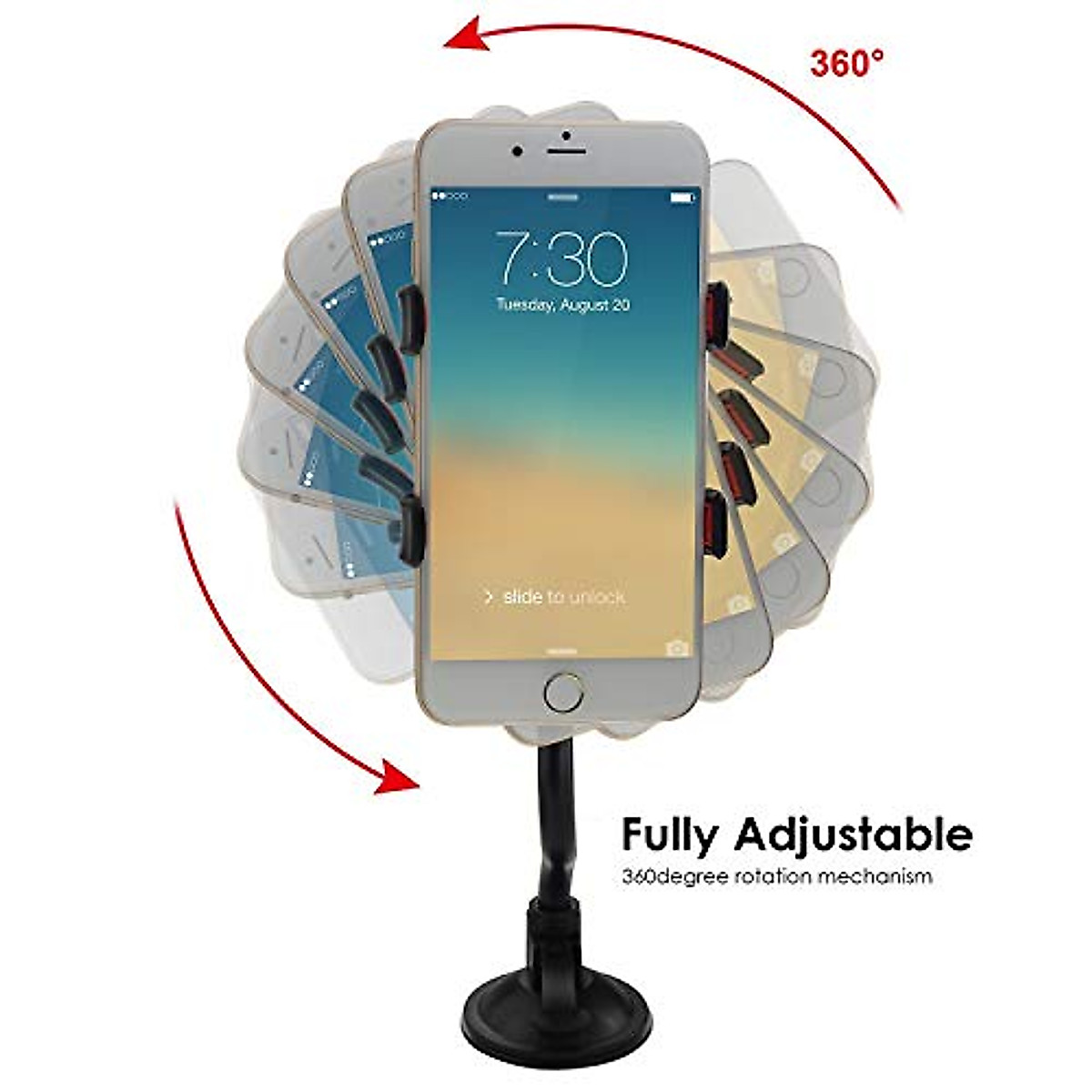 ivoler Car Phone Mount Windshield, Long Arm Clamp Universal Windshield with Double Clip Strong Suction Cup Cell Phone Holder Compatible with iPhone 13 12 11 Pro XS Max 7 8 6 Plus for Galaxy S22 Ultra