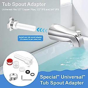 Four in One Tub Spout Adapter, Bathtub Faucet Spout Adapter kit, for Universal 1/2'' Copper Pipe, 1/2'' IPS and 3/4'' IPS, Includes Tub Spout Diverter Repair Kit with Assembly Tool