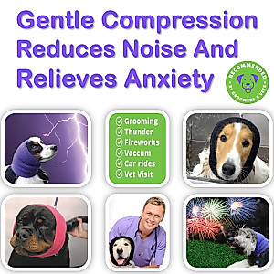 Happy Hoodie The Original Calming Band for Dogs & Cats - for Anxiety Relief – Noise Canceling for Fireworks, Thunderstorms, Pet Grooming & Force Drying - Dog Calming Aid Since 2008 (X-Large, Blue)