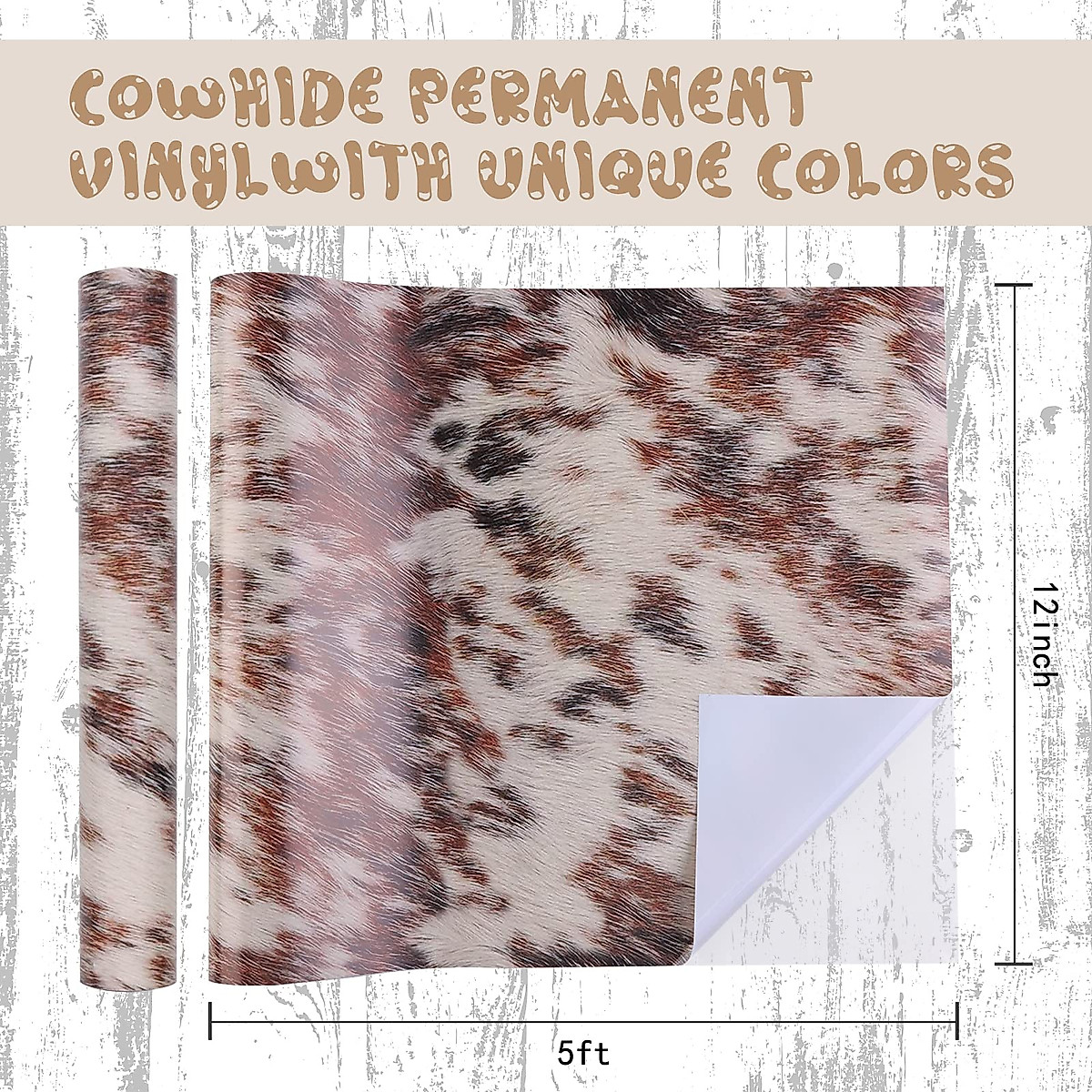 Tintnut Cowhide Permanent Vinyl Roll - 12 inch x 5ft, Cow Print Adhesive Vinyl, Skins Animal Print Vinyl, Permanent Outdoor Vinyl for Decor Sticker, Self Sticker Water proofing Vinyl