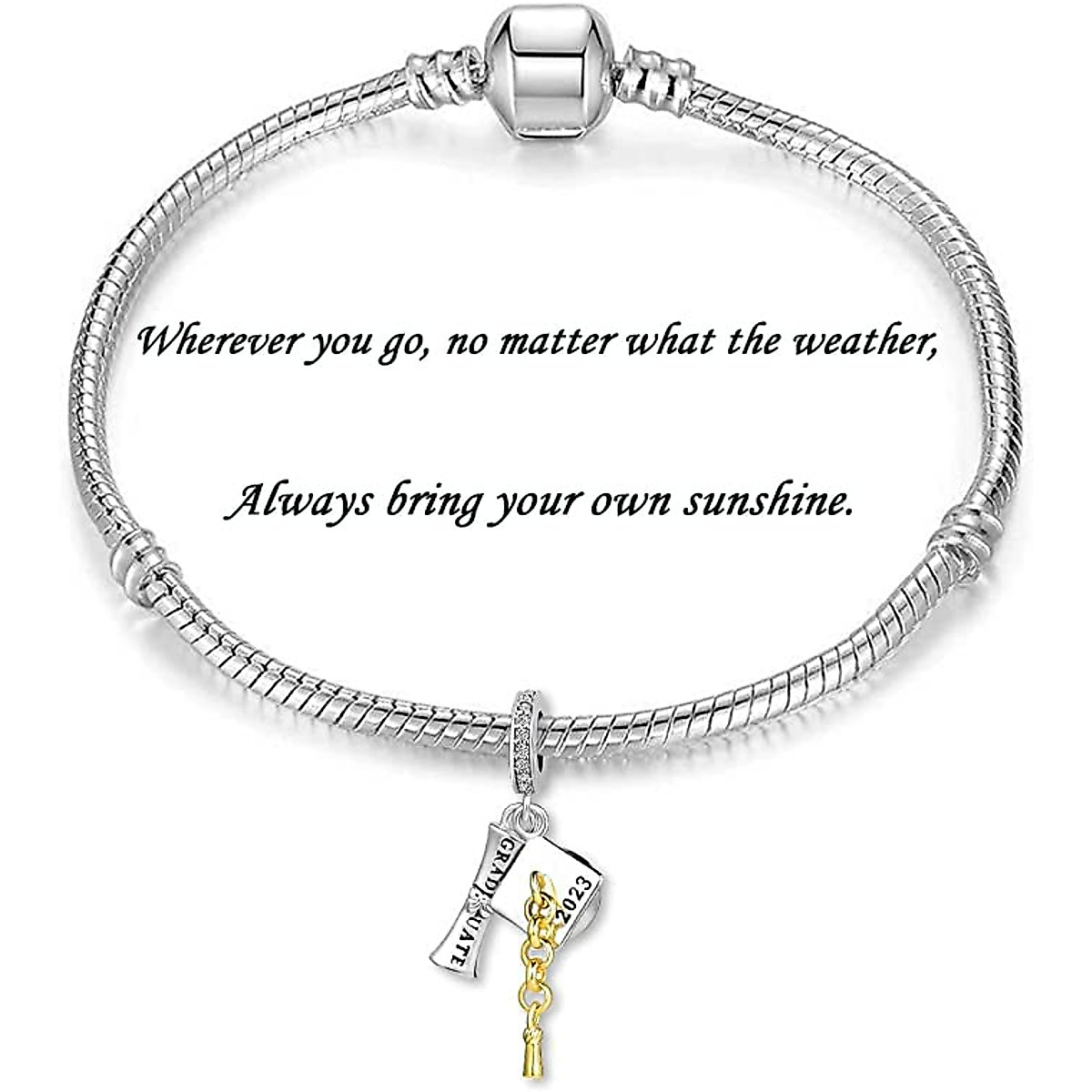 DWJSu 2023 Graduation Charm Gift College University Hat Cap Dangle Bead for Pandora Charms Bracelet Necklace for Women Girls (DW-NEW117)