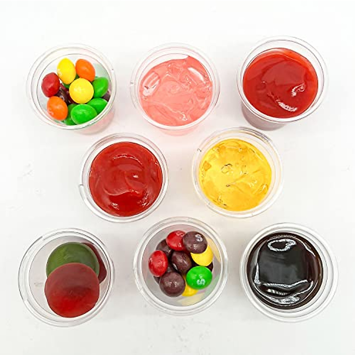 PartyMars 1 oz Plastic Disposable Dipping Sauce Cup With Lids, Mini Plastic Dip Condiment Containers，Souffle Cups,Portion Cups, Jello Shot Cups