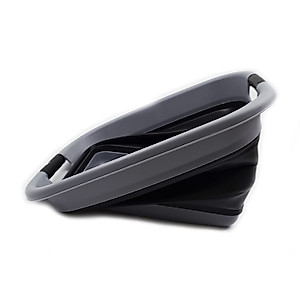 SAMMART 2 pcs Set : 25L (6.6 Gallon) Collapsible Plasic Laundry Basket & 5L (1.32 Gallon) Collapsible Bucket (Laundry Basket+Bucket, Black+Black)