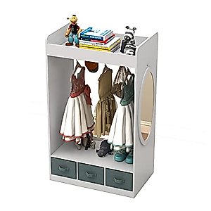 WISCLASS Kids Dress Up Storage with Mirror and Drawers - Open Costume Closet, Kid Armoire Dresser, Lovely White for Girls Room