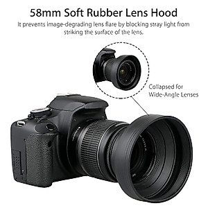 EEEkit 58mm Hard Lens Hood + 58mm Soft Lens Hood + 58mm UV Filter Lens Kit for Canon Rebel T7i T6S T6i T6 T5i T5 T4i T3i T3 T2i T1i XT XTi XSi SL1