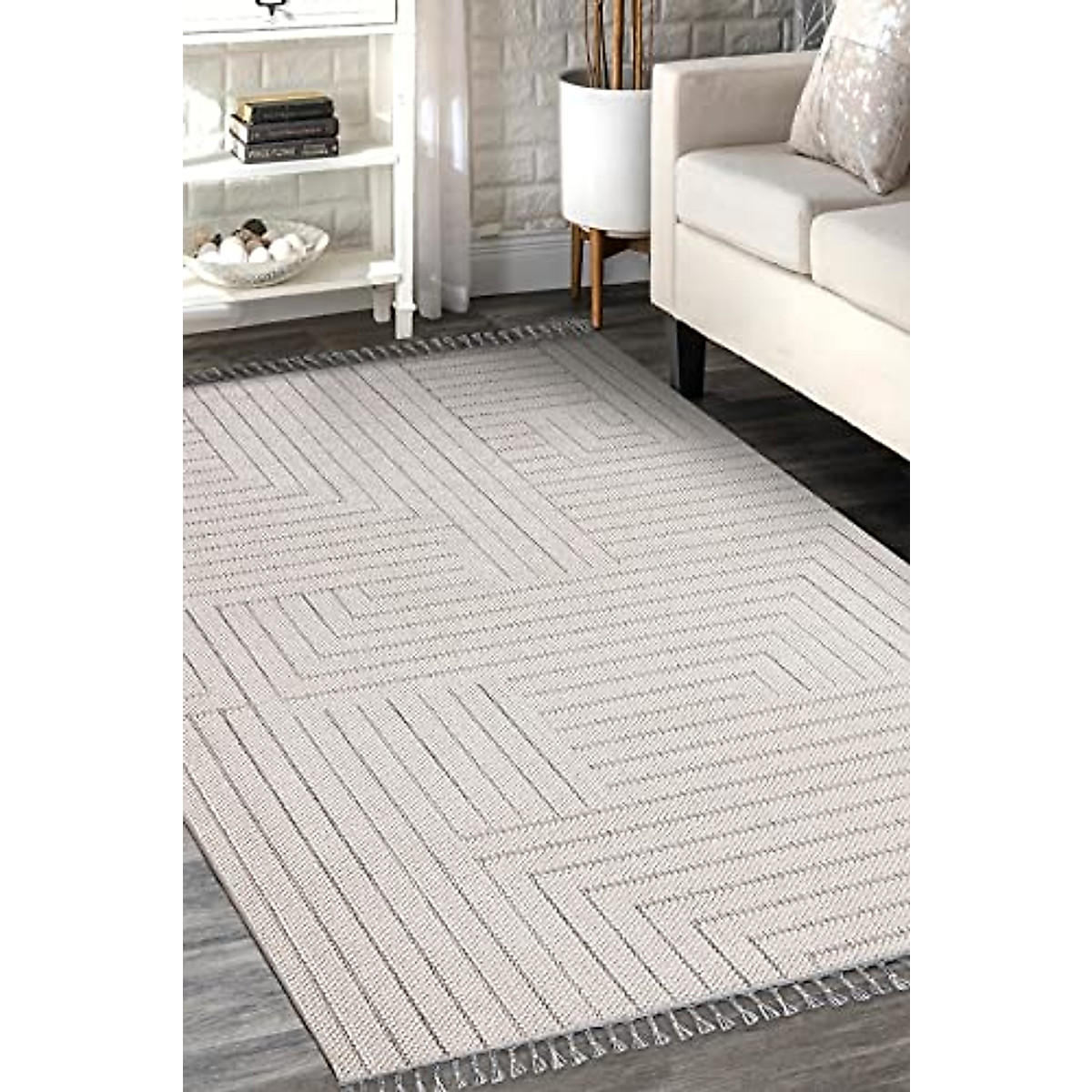 AK RUGS Off White Scandinavian Area Rug Minimalist Non Shedding Rug for Living Room Bedroom Rug (8'x10'), (OSLO 19670)