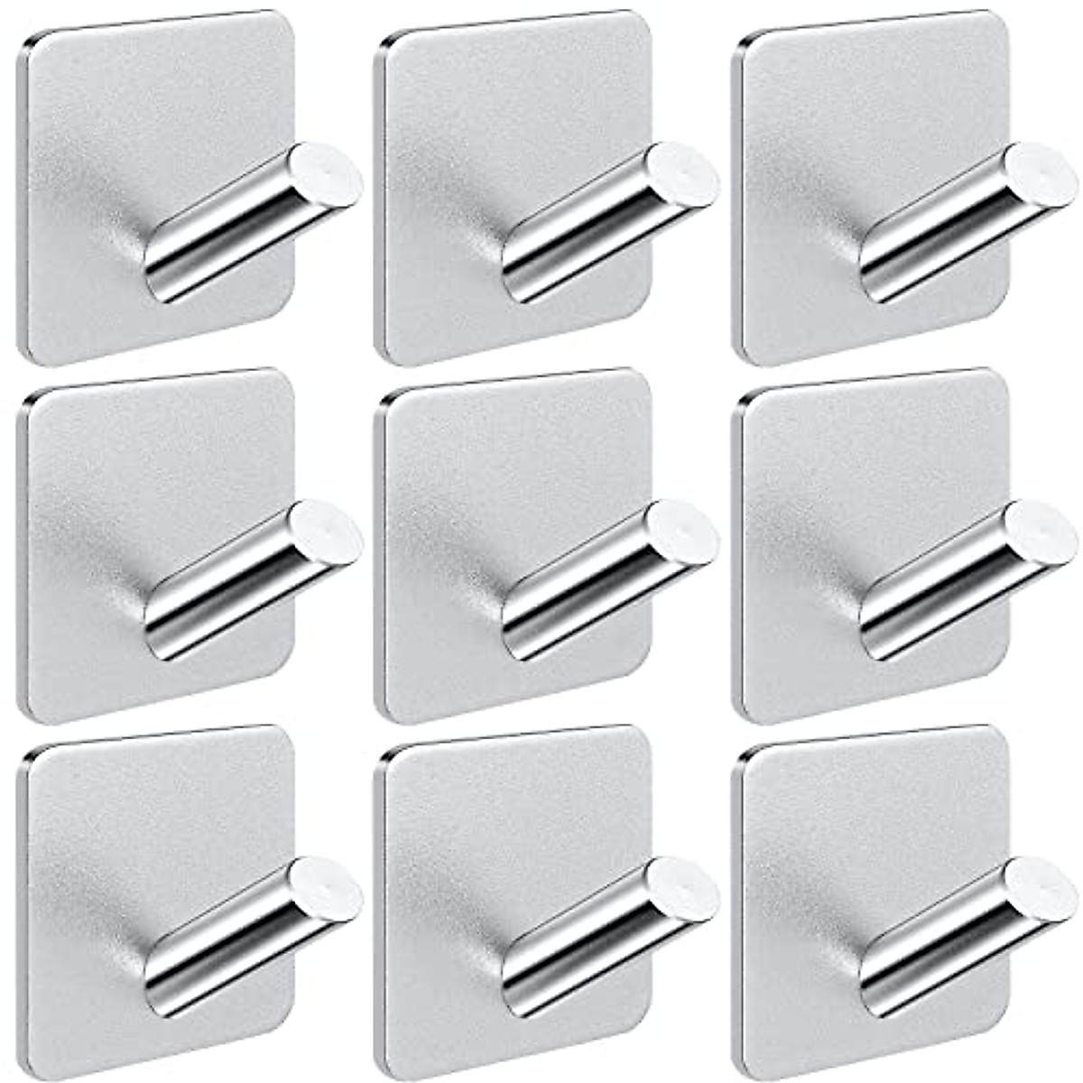Visen 9 Pack Adhesive Hooks,Bath Towel Hooks Brushed Nickel,Adhesive Wall Hooks Waterproof Stainless Steel Hooks,Heavy Duty Coat Hooks Towel Hooks Stick on Bathroom or Kitchen