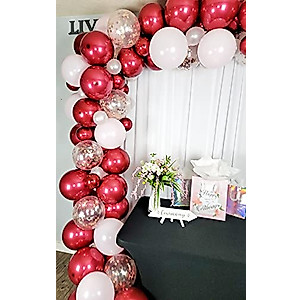 famzigo Burgundy balloon garland kit - 16.5 FT, rose gold, pink, metallic, white, clear with gold confetti, party decorations, wedding decoration, baby shower decor,100 glue dot pcs balloon arch