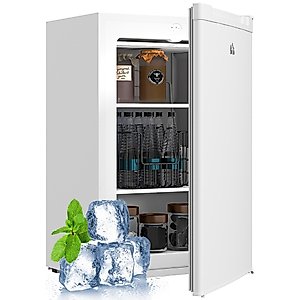 HOMCOM Mini Freezer Countertop, 3 Cu.Ft Compact Upright Freezer with Removable Shelves, Reversible Door for Home, Dorm, Apartment and Office, White
