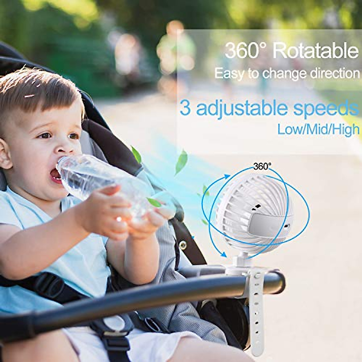 INNOLV Stroller Fan Clip on for Baby, Battery Operated Fans Portable Mini Handheld with Battery Powered and Flexible Silicon Strap,3 Speeds Personal Fan for Car Seat,Bike/Camping(White)