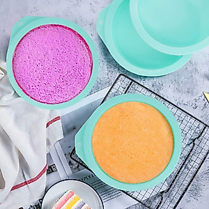 Staruby 6-Pack Silicone Cake Molds 4 Inch Round Silicone Cake Pans Green Baking Pan Set Silicone Baking Mold DIY Rainbow Cakes and Round Resin Coaster Molds, 0.8 Inch Deep (Green)