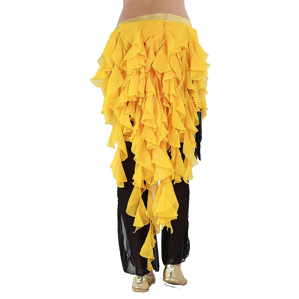 ZLTdream Women's Belly Dance Fox Triangle Waving Cut Hip Scarf with Tassel Yellow