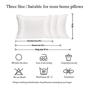 JOGJUE Silk Pillowcase for Hair and Skin 2 Pack 100% Mulberry Silk Bed Pillowcase Hypoallergenic Soft Breathable Both Sides Silk Pillow Case with Hidden Zipper, Standard Size Pillow Cases (White)