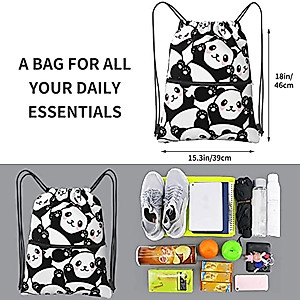 Famame Cute Panda Drawstring Backpack String Bag Sackpack For Gym Shopping Beach Sport Yoga