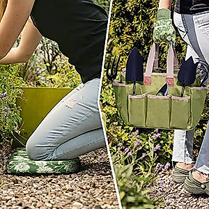 Colwelt Garden Tools Set, 8 Piece, Heavy Duty Gardening Tools with Wooden Handle, Including Garden Tote, Kneeling Pad, Gloves, Pruner, Trowel, Tulip Trowel, Cultivator - Gardening Gifts for Women Men