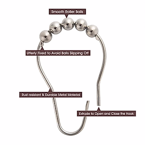 DadyMart Shower Curtain Rings, Rust Resistant Metal Shower Curtain Hooks, Set of 12 Hooks for Bathroom Shower Rods Curtains, Nickel