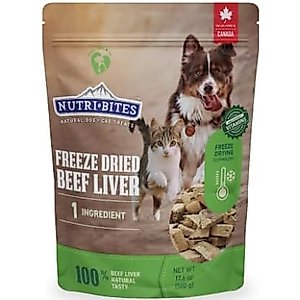 Nutri-Bite Freeze Dried Beef Liver Treats for Dogs & Cats - High-Protein, Grain Free, Easy to Digest - Proudly Made in Canada - 500g / 17.6oz