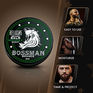 Bossman Relaxing Beard Balm - Tamer, Thickener, Relaxer and Softener Cream and Beard Care Product - Made in USA (Vetiver X Scent)