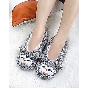 DICUIRD Womens Slipper Socks Low Cut Comfy&Warm Animal Non-skid Bedroom Slippers(Owl, 8-10)