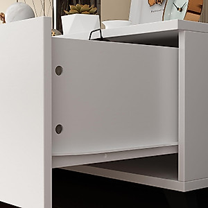 FAMAPY Modern TV Console Extendable Media Console, Adjustable Length, Contemporary Entertainment Center with Drawers and Legs, for Living Room White and Black (95”-133.9”W x 15.2”D x 13.1”H)