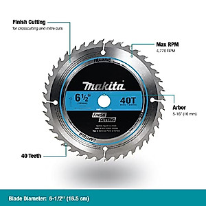 Makita T-01410 6-1/2" 40T Carbide-Tipped Circular Saw Blade, Fine Crosscutting