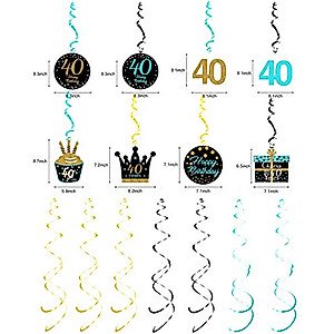 40th Birthday Decorations for Women Teal Gold 40th Birthday Hanging Swirls Hanging Swirls Decorations for Teal Gold 40 Years Old Party Supplies