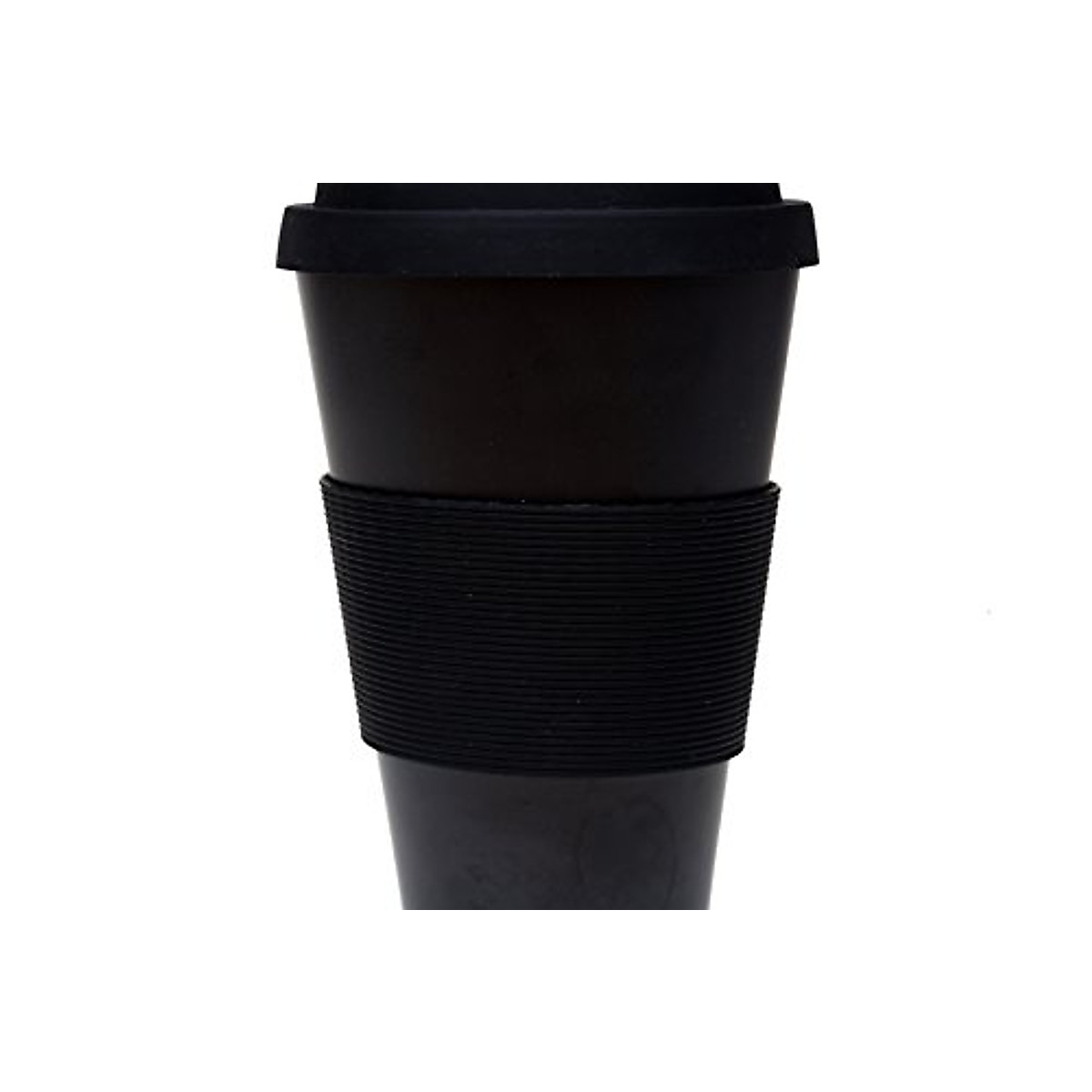 Reusable Coffee Cup Travel Mug Eco-Friendly Bamboo Fibre Silicon Natural 15oz (Black)
