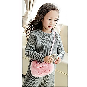 Kids Girls Toddlers Lovely Bowknot Hairy Mini Shoulder Bags Crossbody Bags Cell Phone Case Holder Small Purse Clutch Cross Body Handbags for 1-5 Yrs, Great for Birthday Christmas