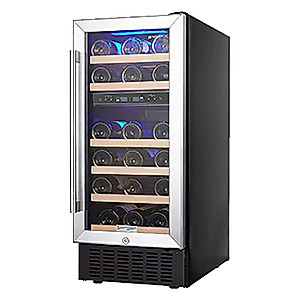 15 Dual Zone Inch Wine Cooler Refrigerators 28 Bottle Fast Cooling Low Noise Wine Fridge with Professional Compressor Stainless Steel, Digital Temperature Control Screen Built-in or Freestandin