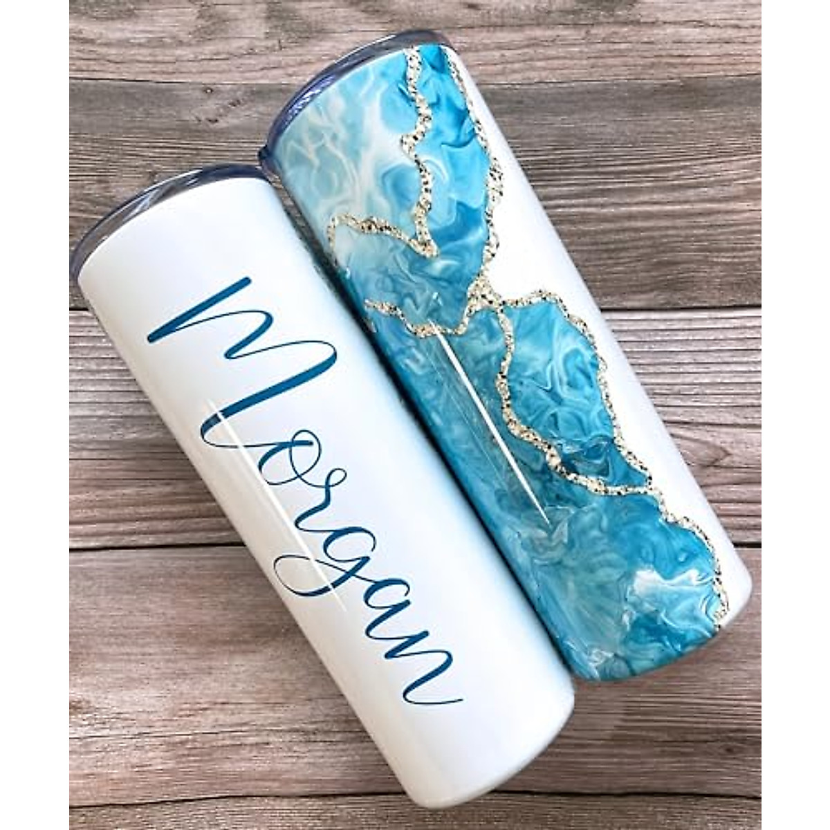 Marble Personalized Tumbler, Stainless Steel Double Wall Insulated Cup With Lid And Straw, Birthday Christmas Holiday Gift for Women Girls Mom (20 oz)