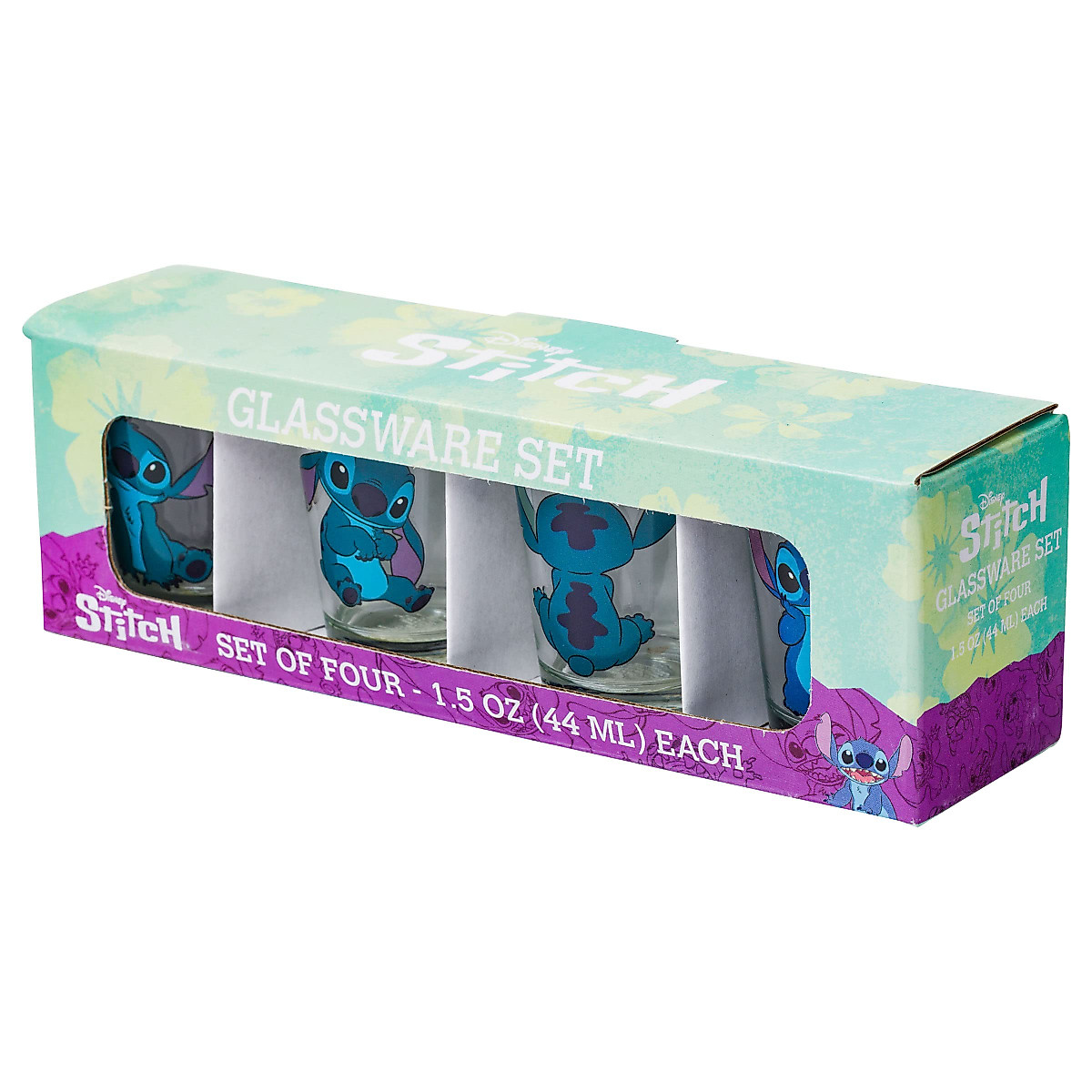Silver Buffalo Lilo and Stitch Poses 4-Pack Mini Glass Set, 1.5 Ounces