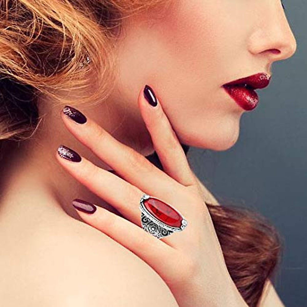 LadayPoa Charming 925 Sterling Silver Cubic Zirconia Ring with Red Synthetic-Turquoise Stone Size 9