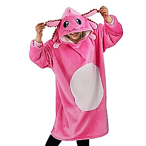 Psjtcygj Axolotl Wearable Blanket Sweatshirt Sherpa Oversized Hoodie TV-Blanket with Sleeves and Pockets for Adults Men Women Teens One Size Fits All