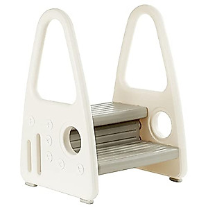 Toddler Step Stool, Kids Two Step Tower for Bathroom Sink, Toilet Potty Training, Kitchen Counter, Children Step Up Learning Helper with Safety Handles and Non-Slip Pads,Gray