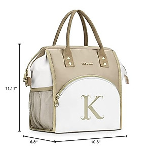LOKASS Initial Lunch Box for Women Large Lunch Bag, Insulated Cooler Tote Bag for Work/Picnic, Personalized Mother's Day Gift for Mom/Nurse/Teacher-K