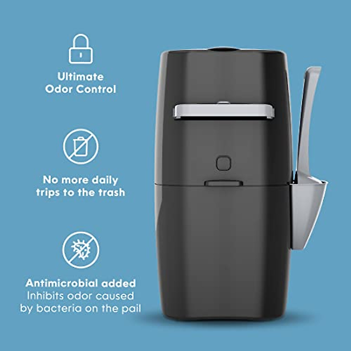 Litter Genie Plus Pail, Ultimate Cat Litter Disposal System, Locks Away odors, Includes One Refill, Black,Small