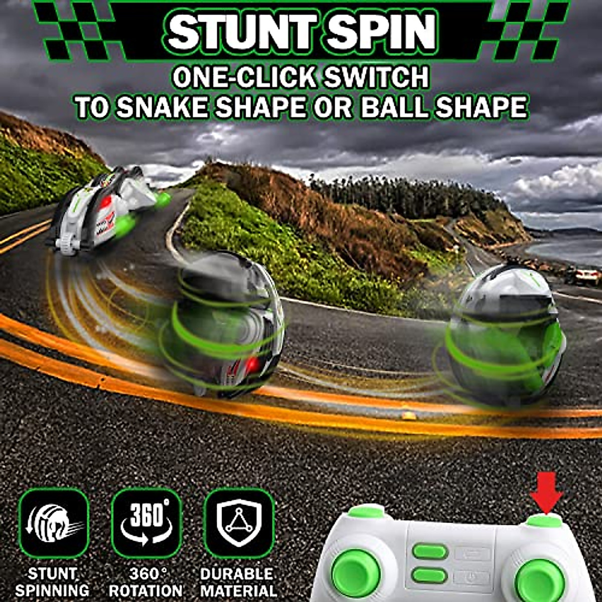 LEAMBE Remote Control Car RC Cars, RC Stunt Snake Car 360°Roll Toys for Boys Age 8-12, Outdoor Toys Car Racing Games