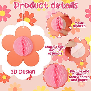 Shappy 27 Set Daisy Flower Honeycomb Balls Decorations Daisy Flower Hanging Ceiling Sign Retro Groovy Decor Hippie Boho Party Supplies for Themed Party Birthday Bridal Shower