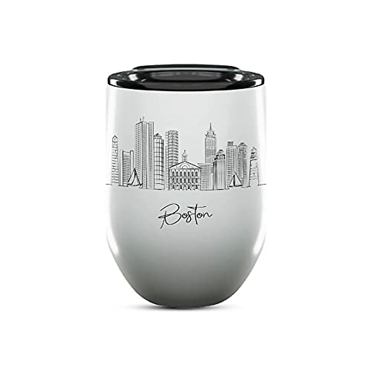 Boston Massachusetts Gifts and Souvenirs - 12 Oz Insulated Wine Tumbler with Lid - Boston College Graduation Gifts - Unique Drinkware - USA Long Distance Gifts for Her & Homesick Student Gifts