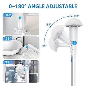 Electric Spin Scrubber, AKKTOL Cordless Cleaning Brush Up to 300RPM, 6 Replaceable Waterproof Brush Heads and Extension Arm, 1.5H Runtime Power Shower Scrubber for Bathroom, Tub, Tile, Floor, Wall